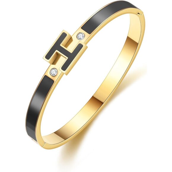 Jewelry | Dainty 18k Gold Plated H Bangle Bracelet For Women Elegant ...